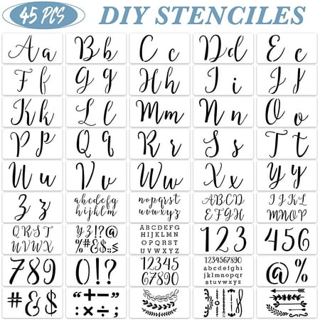 45 Pieces Letter Stencils for Painting on Wood Reusable Art Craft ...