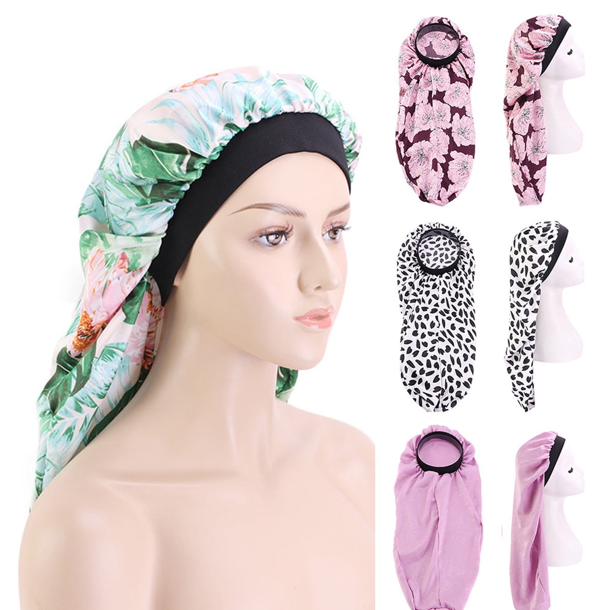 Travelwant Extra Long Silky Satin Hair Bonnet & Satin Edge Scarf,Floral ...