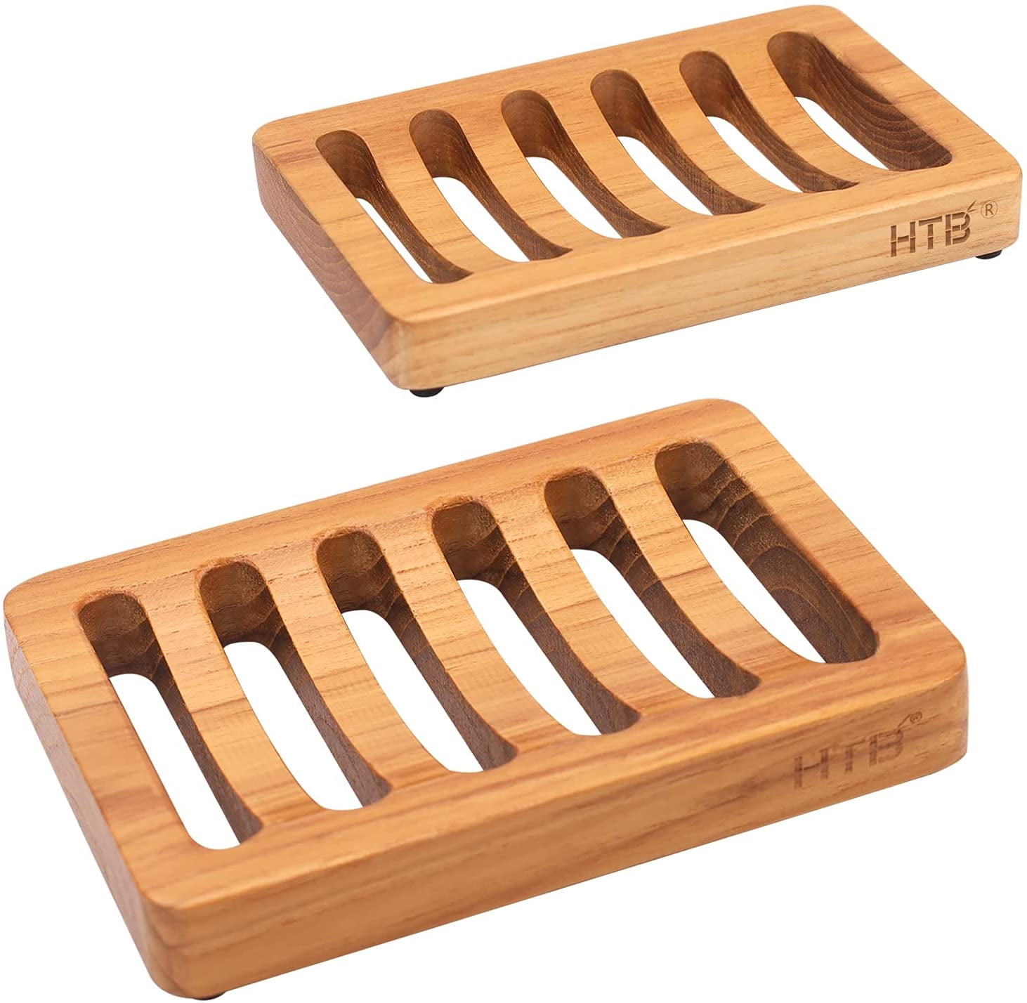 Slotted Bar Soap Holder 2PCS Teak Wood by HTB, Kitchen Wooden Sponge ...