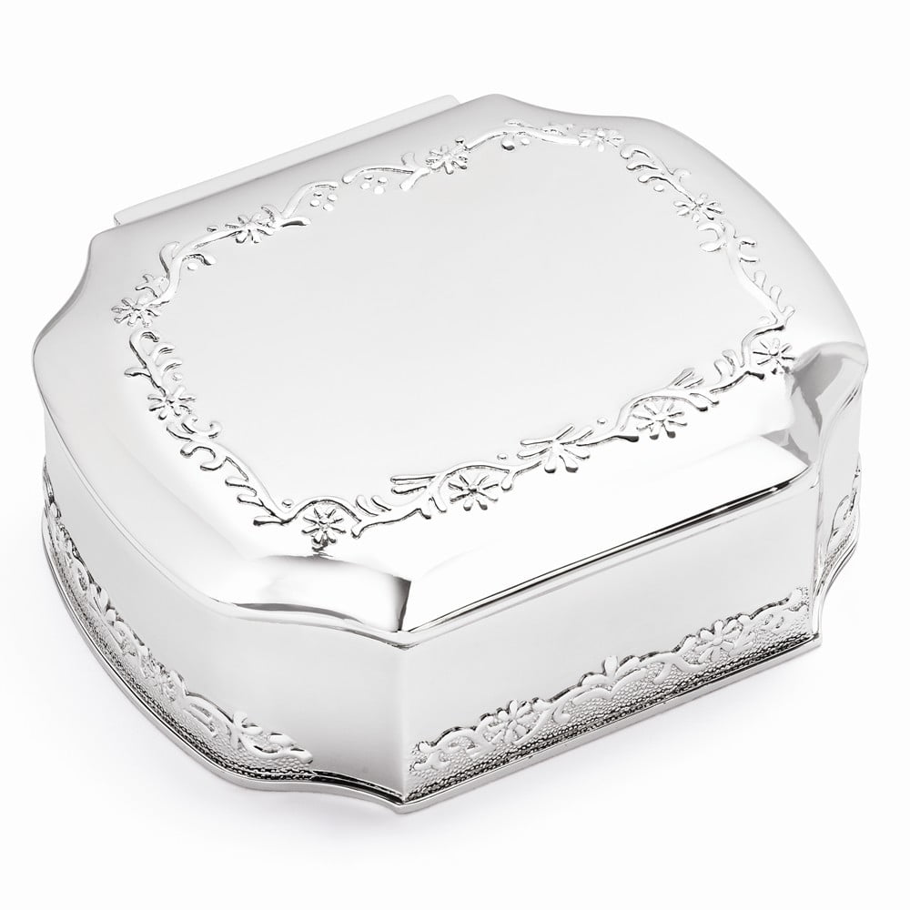 Silver-plated Hinged Lid Rectangle Jewelry Box 4" - Walmart.com