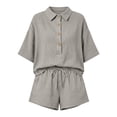 Casual Shorts and Shirt Set, Solid Color Two Piece Outfit with ...