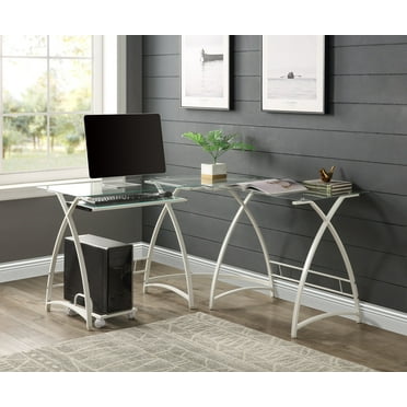 Realspace® Axley 55"W Glass Computer Desk, Cherry/Silver - Walmart.com