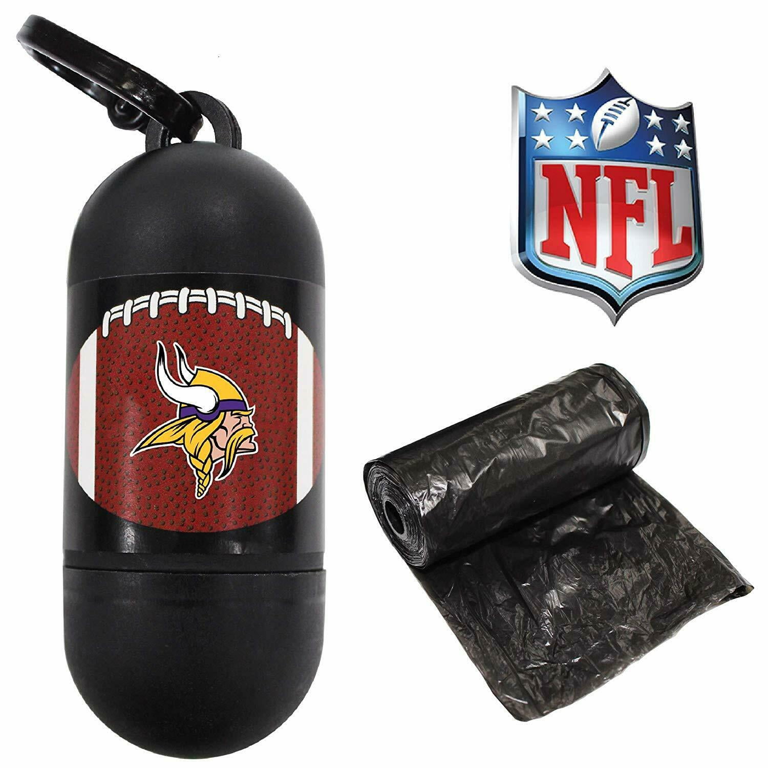 NFL MINNESOTA VIKINGS Durable LICENSED Poop Waste Bag Dispenser & Leash ...