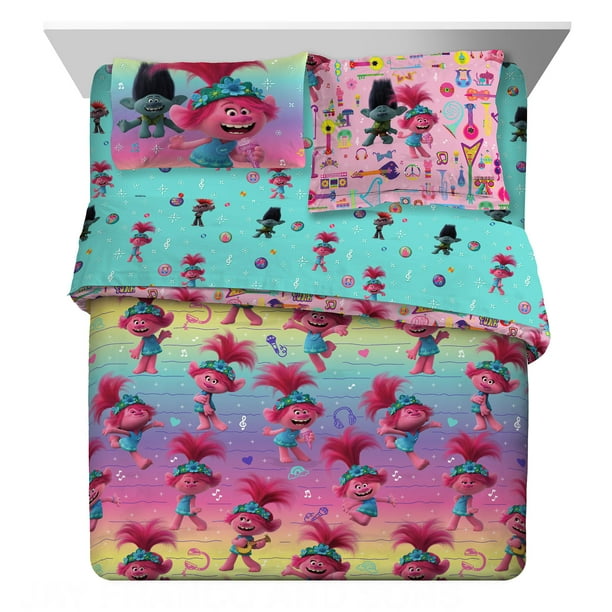 Trolls Kids Full Bed in a Bag, Comforter Sheets and Sham, Rainbow ...