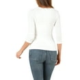 Unique Bargains Womens V Neck 3 4 Sleeve Knitted Buttons Decor Ruched