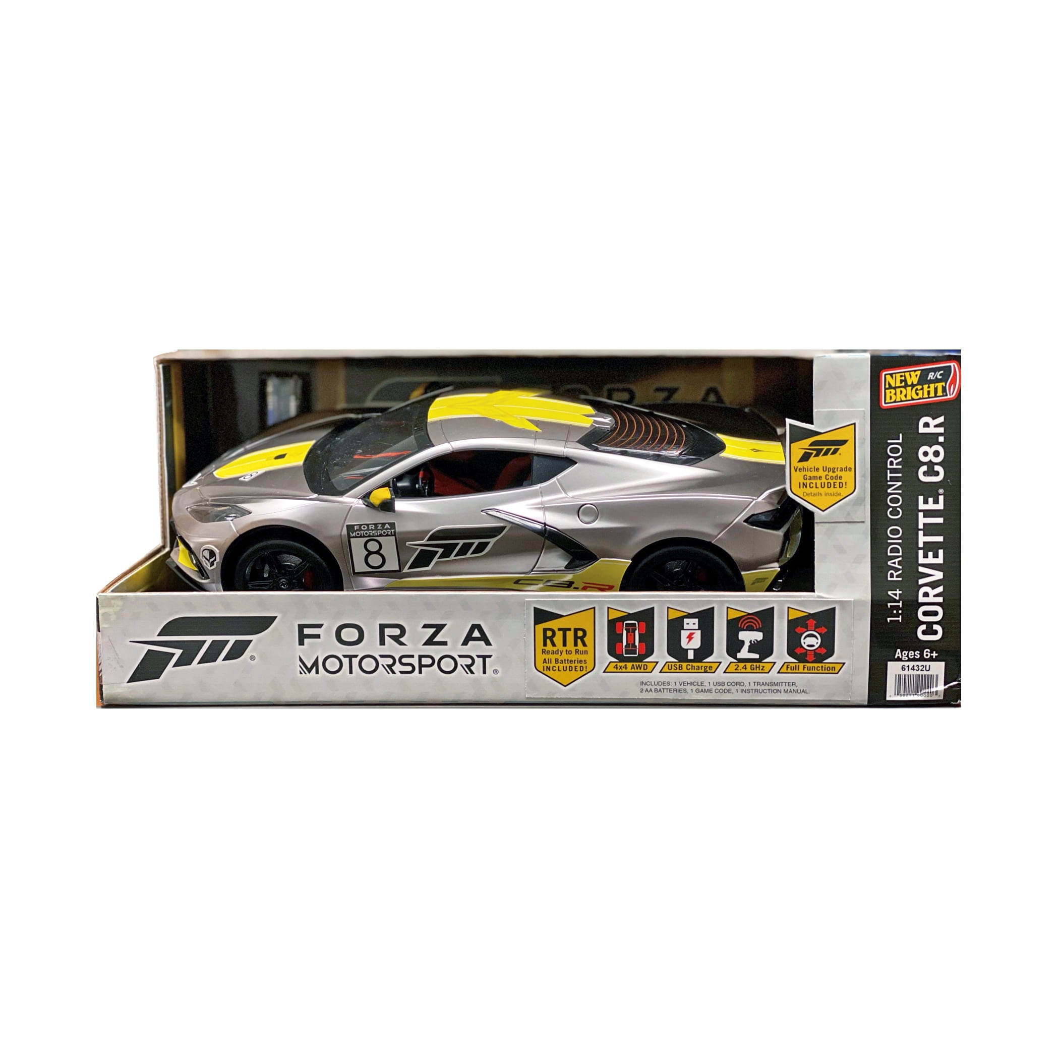 New Bright 1:14 R/C Forza Corvette C8R Style#61432U, Ages 6 Years and ...