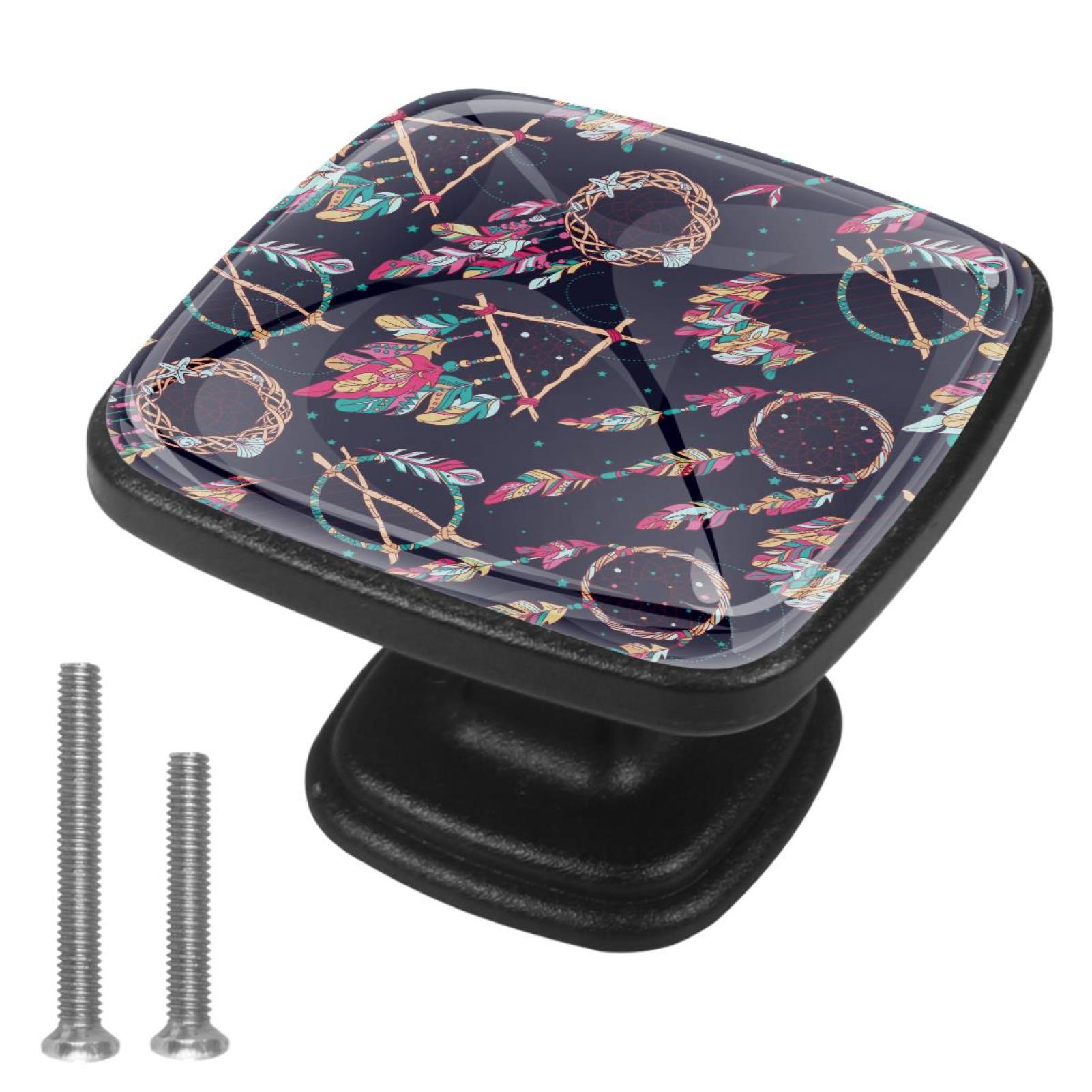 4 Pcs Cabinet Handle Drawer Pulls Dreamcatcher Knobs with Screws Square ...