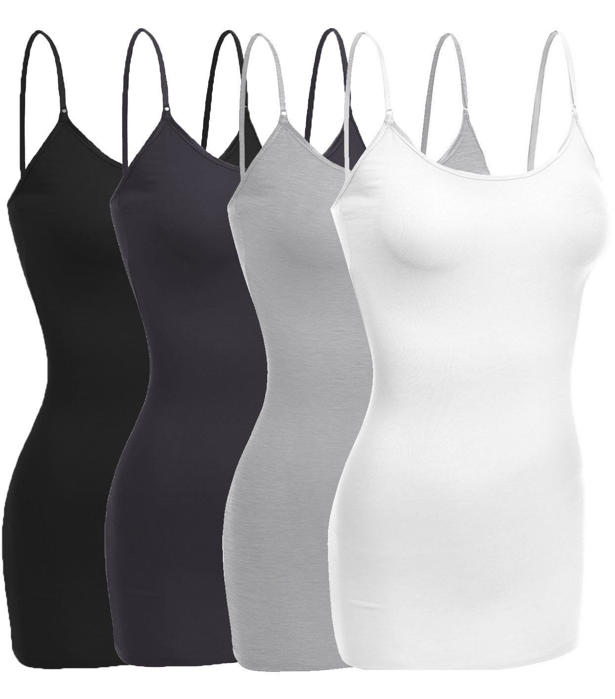 Women & Juniors Basic Layering Built in Bra Spaghetti Strap Long Cami ...