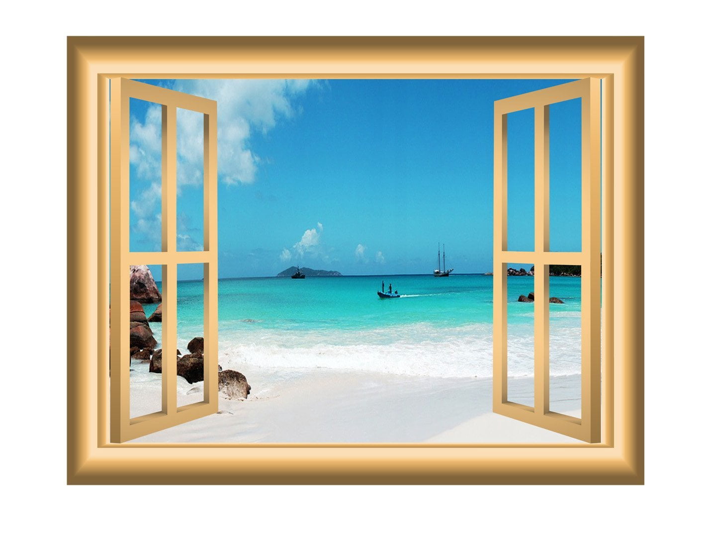 VWAQ Beach Scene Window Wall Decal Nature Scenery Wall Art Bedroom ...