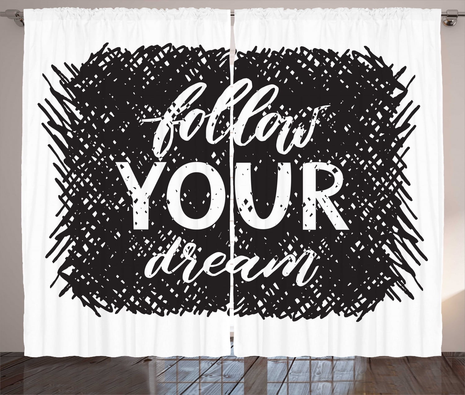 Dream Curtains 2 Panels Set, Motivational Quote Lettering with Grunge ...