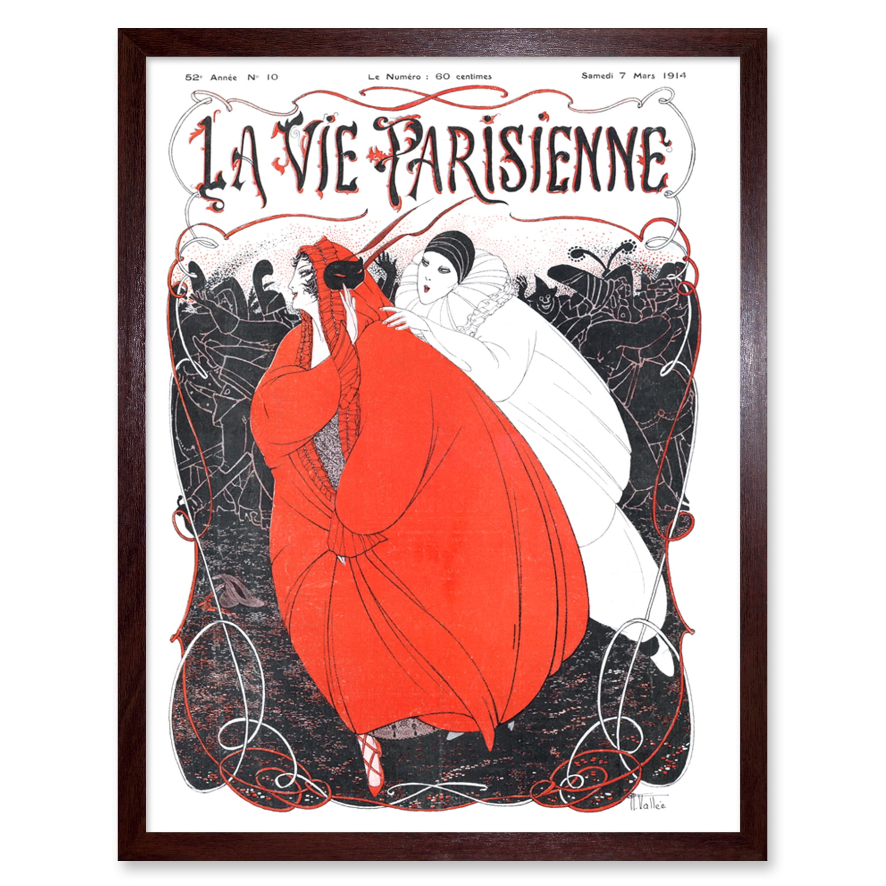 Vintage French Fashion La Vie Parisienne Red Woman Pierrot Clown Magazine Cover Art Print Framed ...