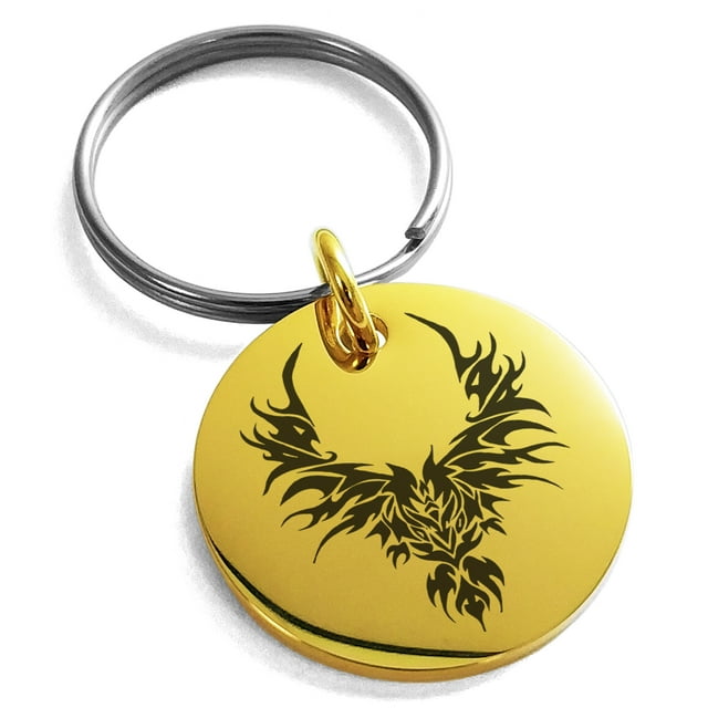 Stainless Steel Rising Phoenix Blaze Engraved Small Medallion Circle ...