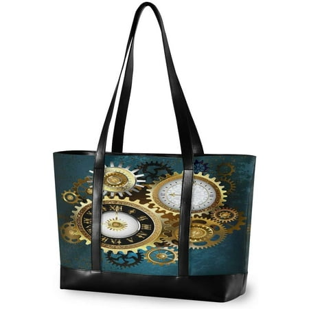 Laptop Tote Bag 15.6 Inch Vintage Clock Pattern Canvas Shoulder Bag ...