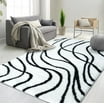 HR Plush Black & White Wave-Patterned Shag Rug, 1-Inch-Thick Soft High ...