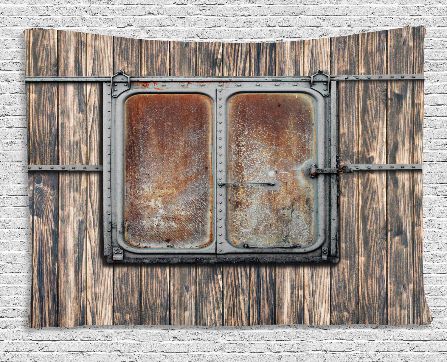 Rustic Decor Tapestry, Wooden Tree Planks with Old Rusty Two Angled ...