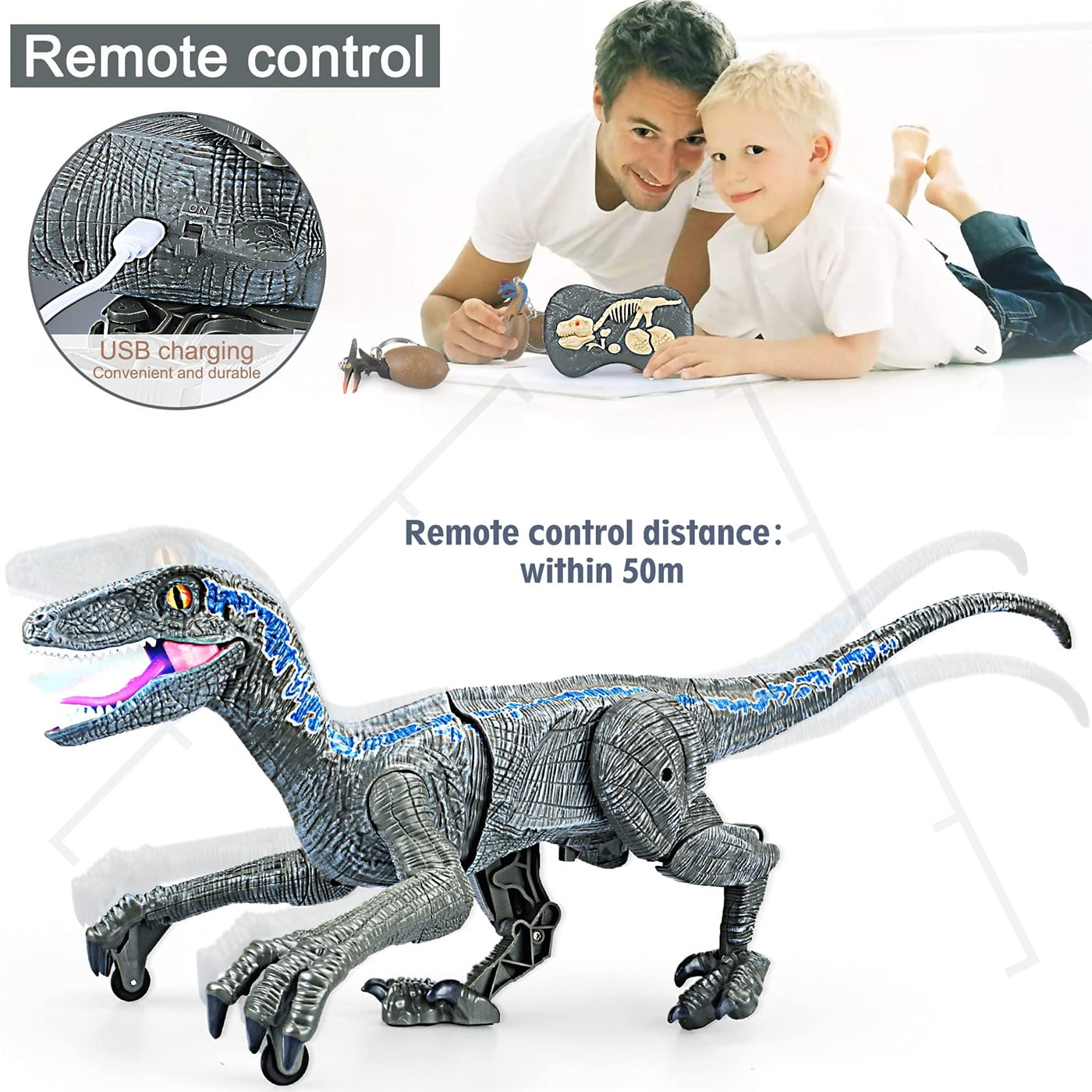 Buy Remote Control Dinosaur Toys, Walking Robot Dinosaurs Toy with Light and Roaring Sound, 2 ...