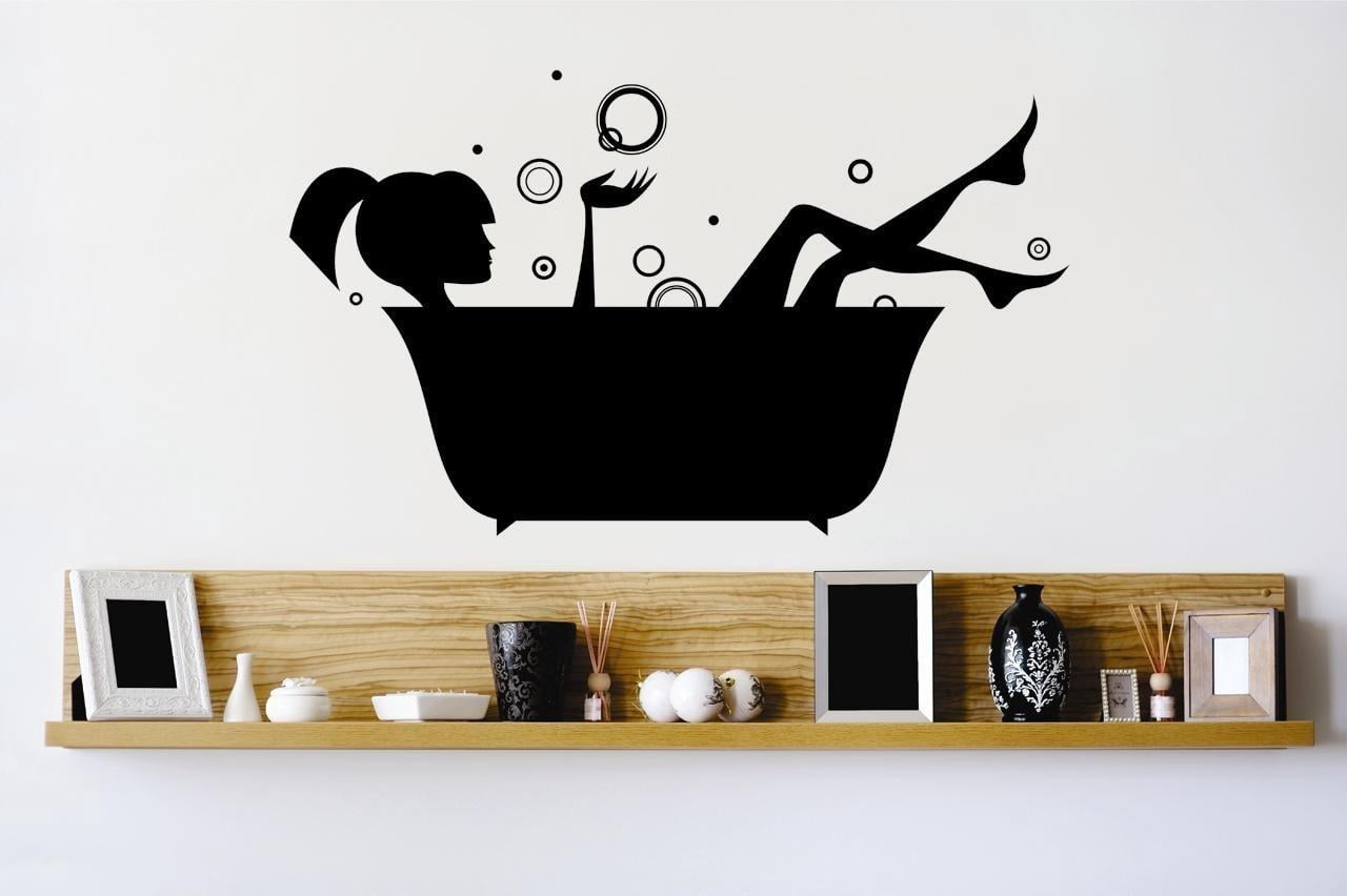 Family Cute Bathroom Wall Decal Decoration Cute Girl in Bath Tub with ...