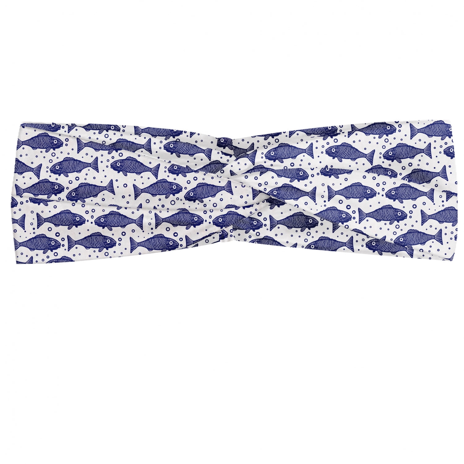 Nautical Headband, Monochrome Hand Drawn Hatched Style Fish Pattern ...