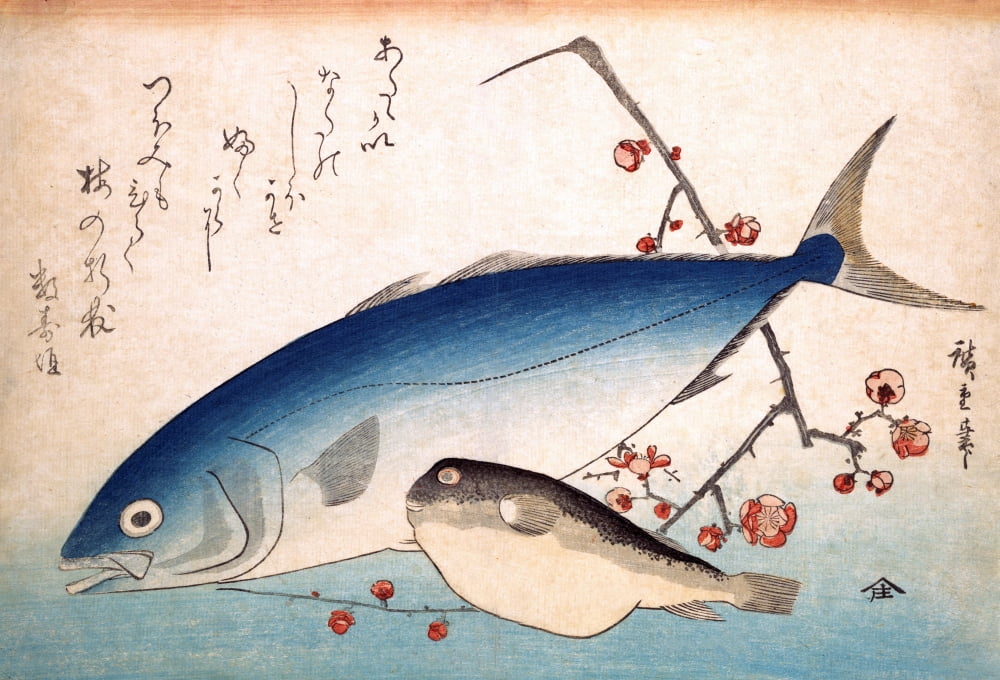 Yellow Tail and Fugu Poster Print by Hiroshige (24 x 36) - Walmart.com