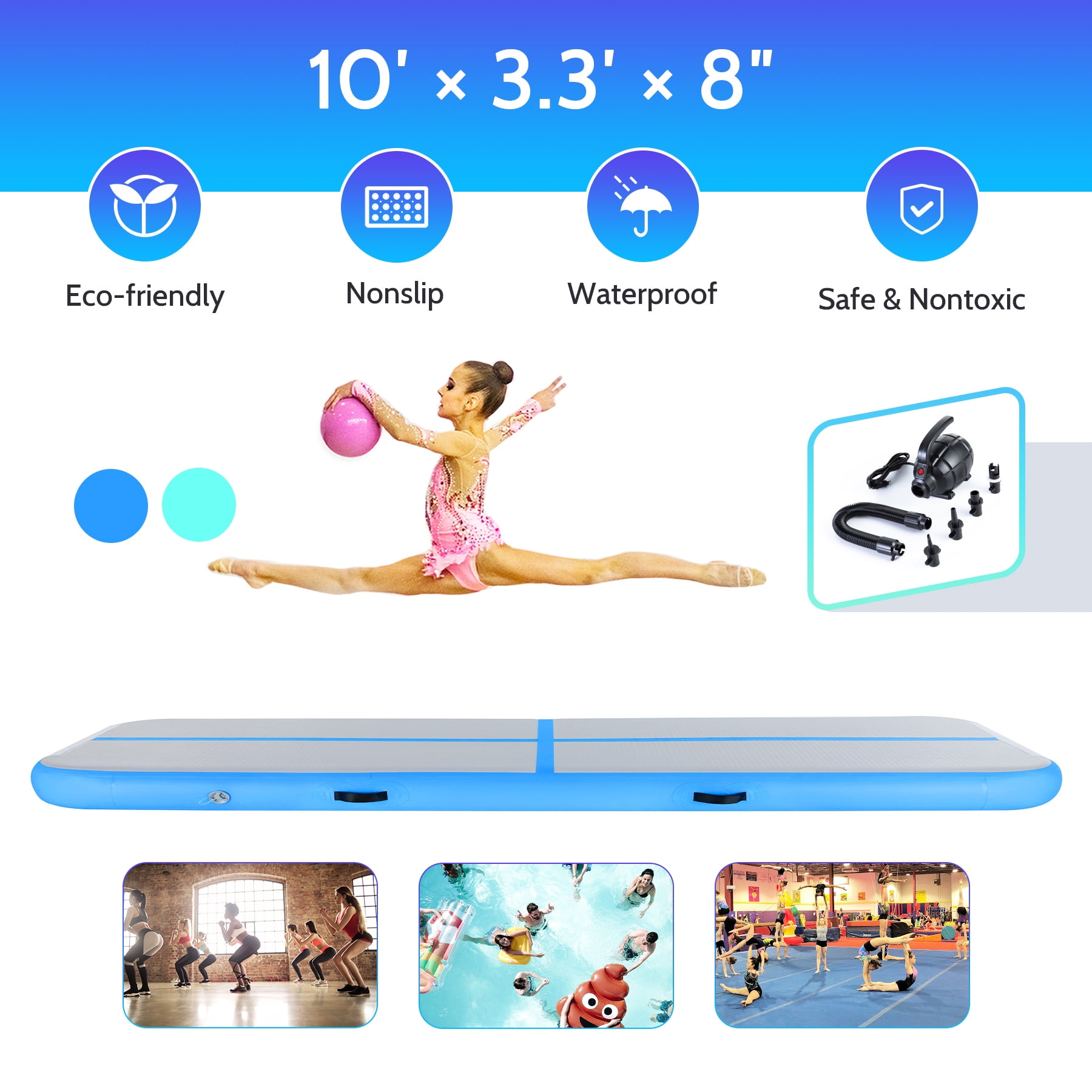 Inflatable Gymnastics Tumbling Mat Air Floor Air Track w/Electric Air ...