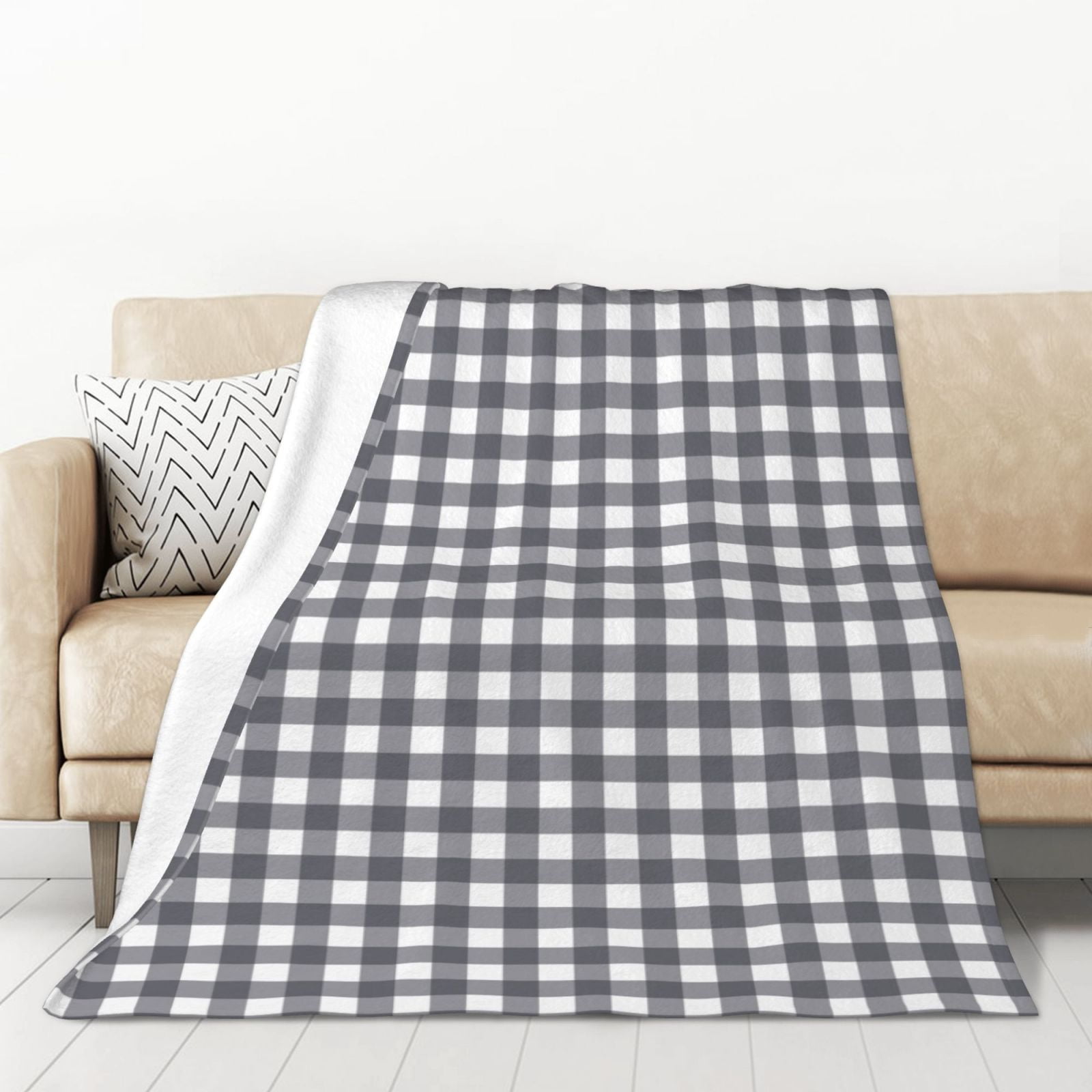 XMXT Throw Blankets, Grey Check Print Bed Blanket for Bedroom Sofa, 50 ...