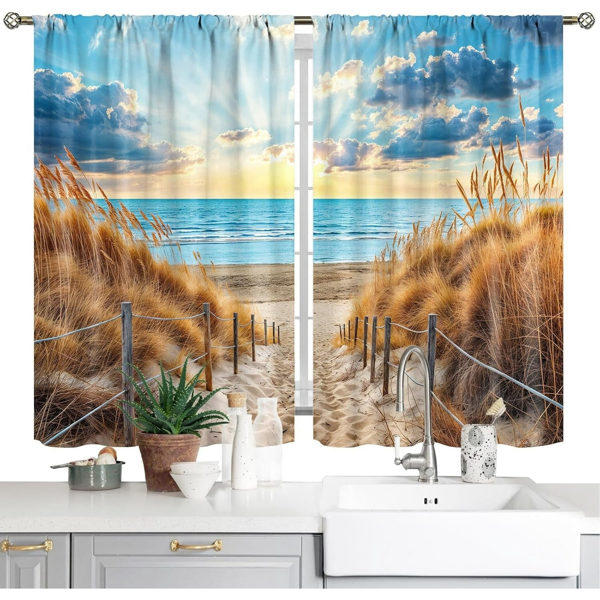 Click here for Aioprd Beach Ocean Sea Theme Kitchen Curtains Naut... prices