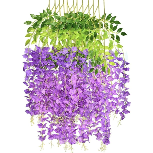 Zukuco 12pack Purple Flowers Artificial Silk Wisteria Vine Ratta ...