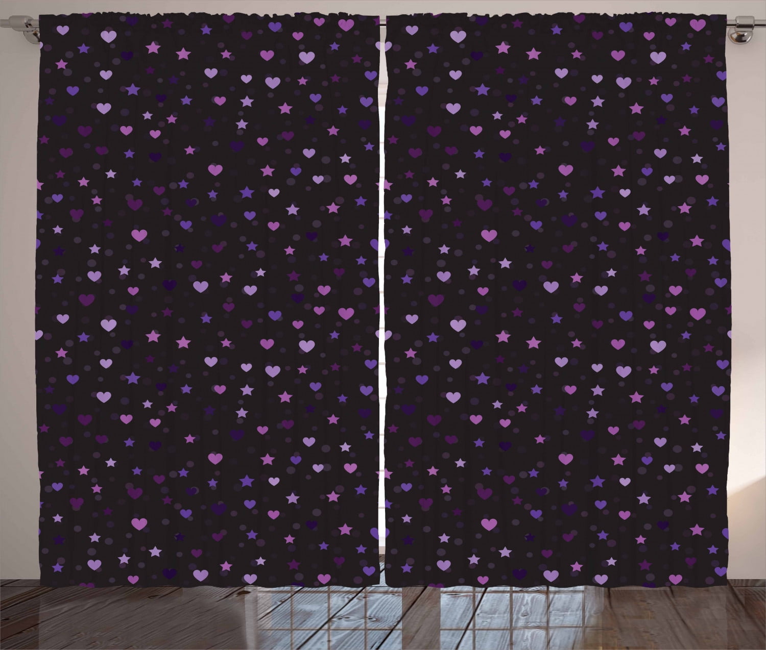 Stars Curtains 2 Panels Set, Colorful Hearts and Stars Pattern with ...