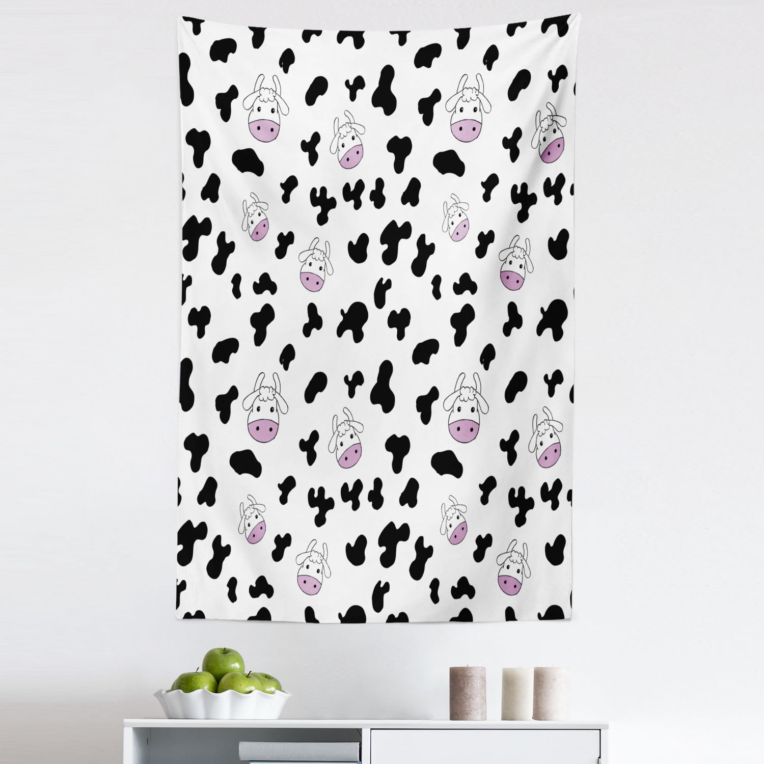 Cow Print Tapestry, Animal Cow Hide Pattern Doodle Cartoon Drawing ...