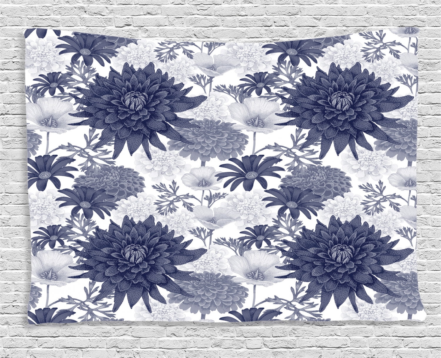 Dahlia Flower Decor Tapestry, Dotted Digital Paint of Dahlias Botanical ...