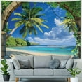 Creowell Beach Decor Tapestry Ocean Sea Tropical Island Palm Tree ...