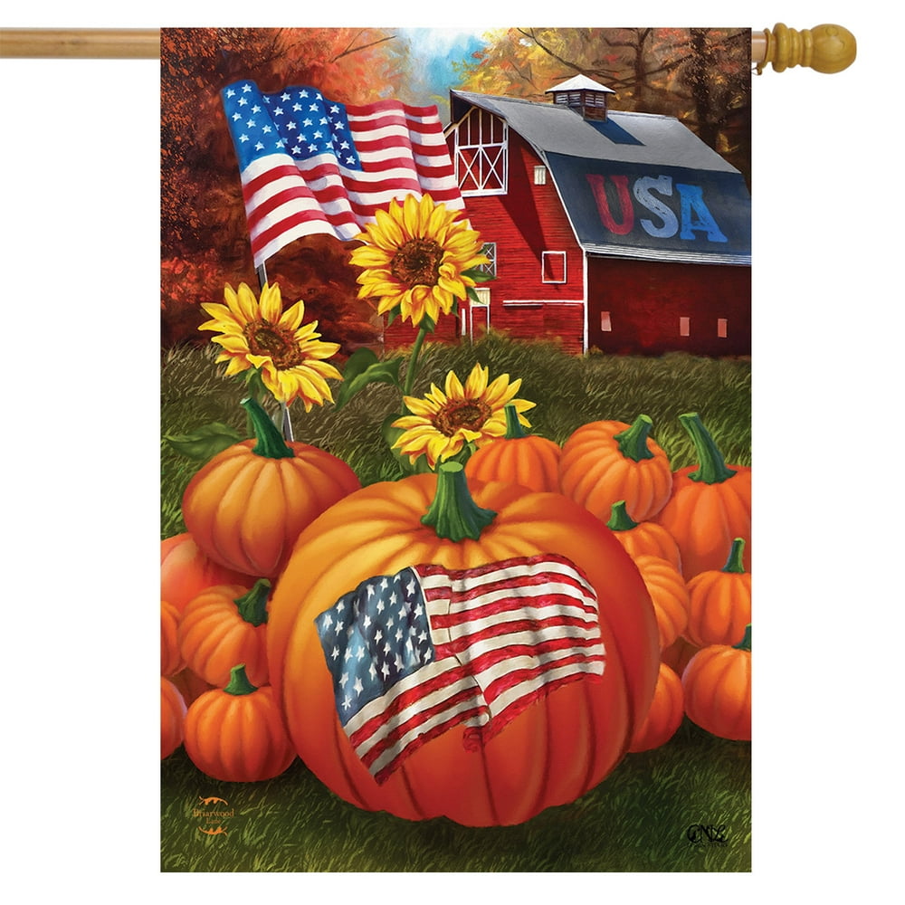 USA Pumpkins Fall House Flag Patriotic Autumn 28" x 40" Briarwood Lane ...