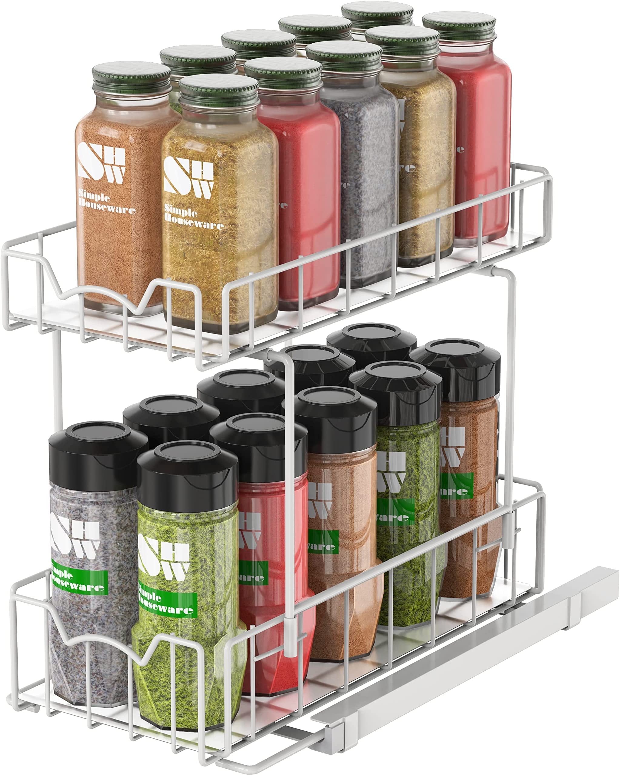 SimpleHouseware 2-Tier Spice Rack Slide Out Wire Basket Drawer ...