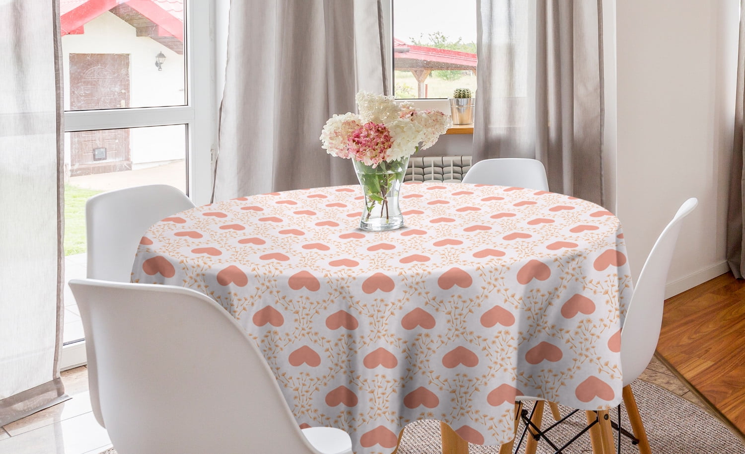 Romantic Round Tablecloth, Pastel Nature Romance Art with Hearts and ...