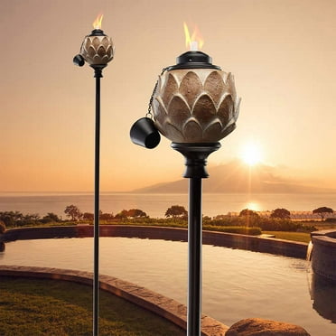Deco Window 60” Large Flame Garden Torch Set of 2 Metal Outdoor ...