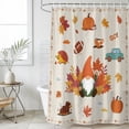 Autumn Gnome Maple Leaf on Linen Shower Curtain Set, Waterproof Shower ...