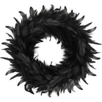 16" Black Feather Wreath Halloween Wreath Handmade Black Wreath for ...