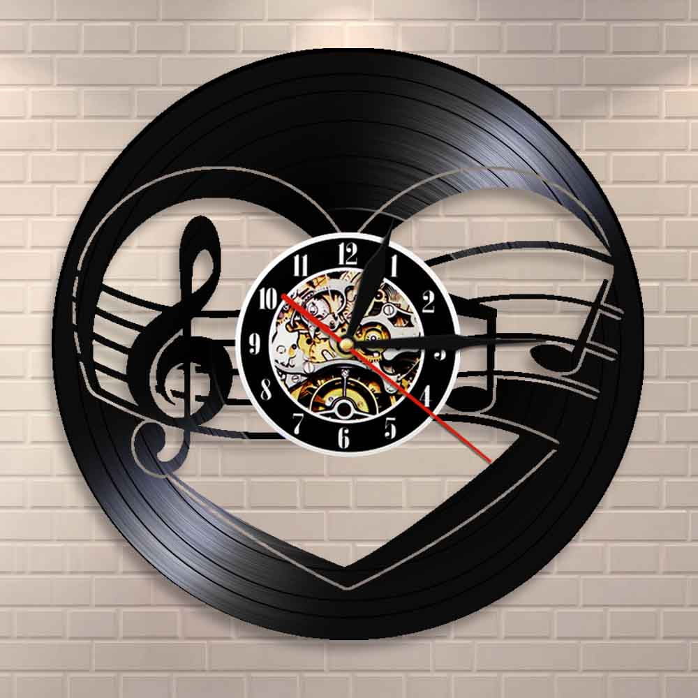 Treble Bass Clef Heart Wall Clock Music Studio Room Wall Decor Music ...