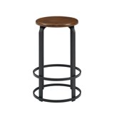 Walker Edison 26" Metal and Wood Round Kitchen Bar Stools - Dark Coffee ...