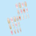 Press-On Nails Set, Long Square Style, Pink and Gold Ombre with Floral ...
