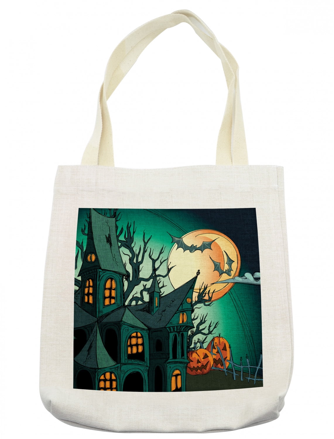 Halloween Tote Bag, Haunted Medieval Cartoon Style Bats in Twilight ...