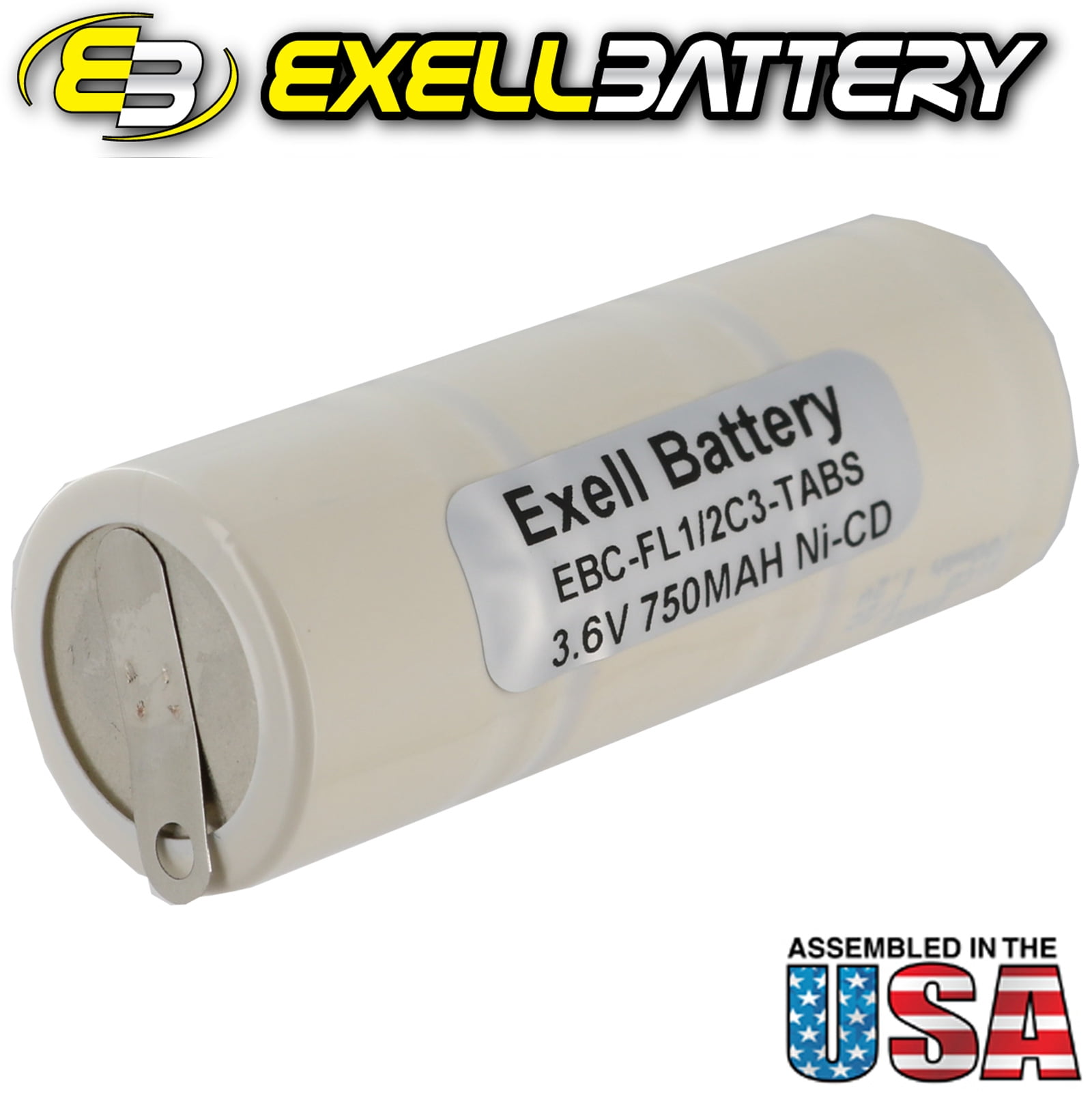 2x Exell 3.6V 750mAh NiCd Rechargeable Battery w/Tabs For Flashlight E ...
