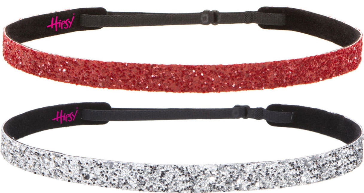 Hipsy Adjustable No Slip Skinny Bling Glitter Headbands for Women Girls & Teens 2-Pack (Silver ...