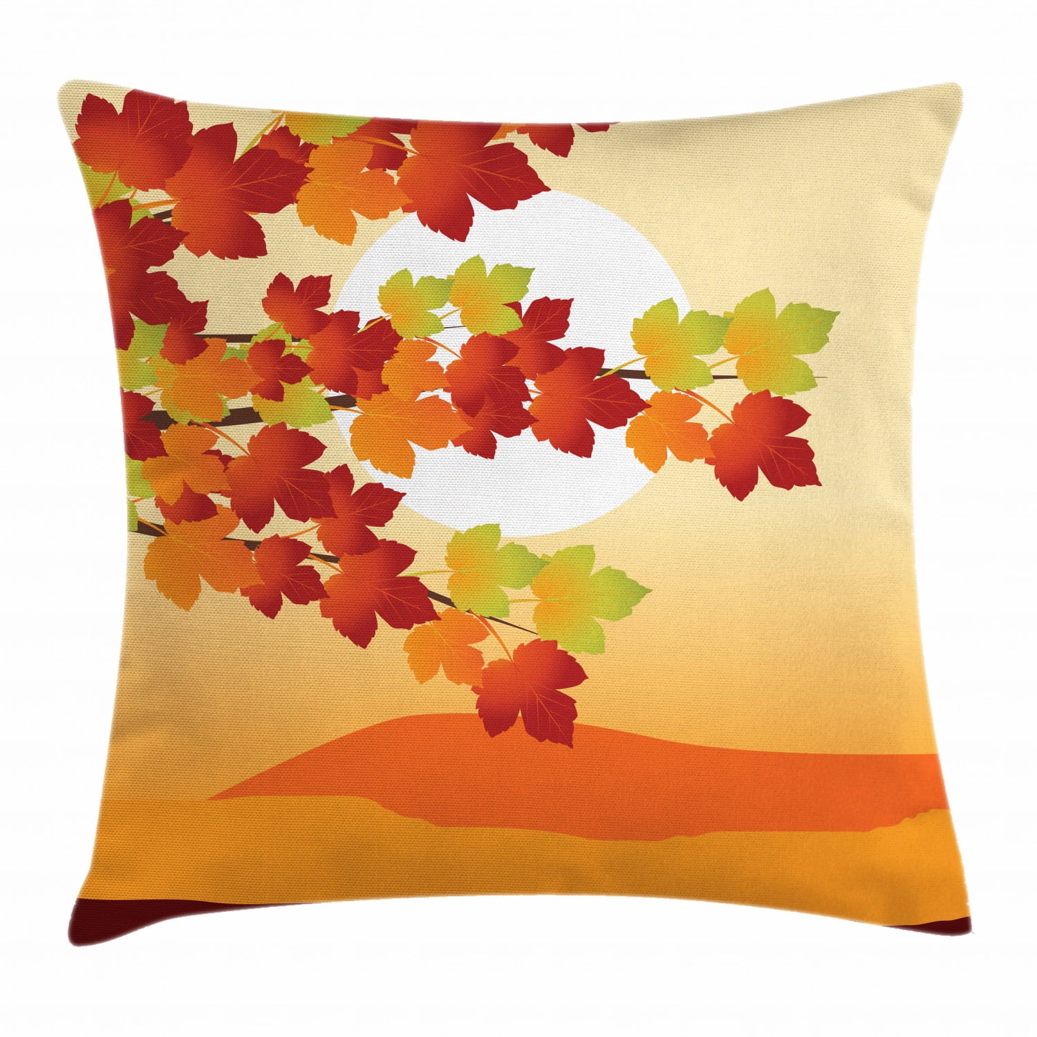 Autumn Throw Pillow Cushion Cover, Fall Season Landscape in Warm Tones ...