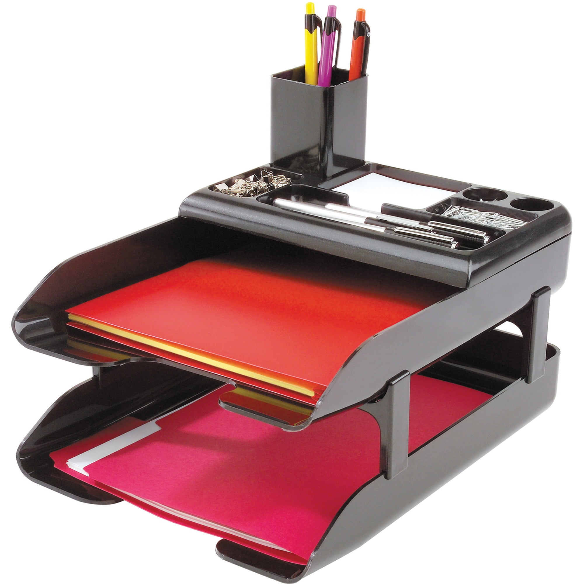 deflecto Corporate Desk Tray Set, Two Tier, Plastic, Metallic Black ...