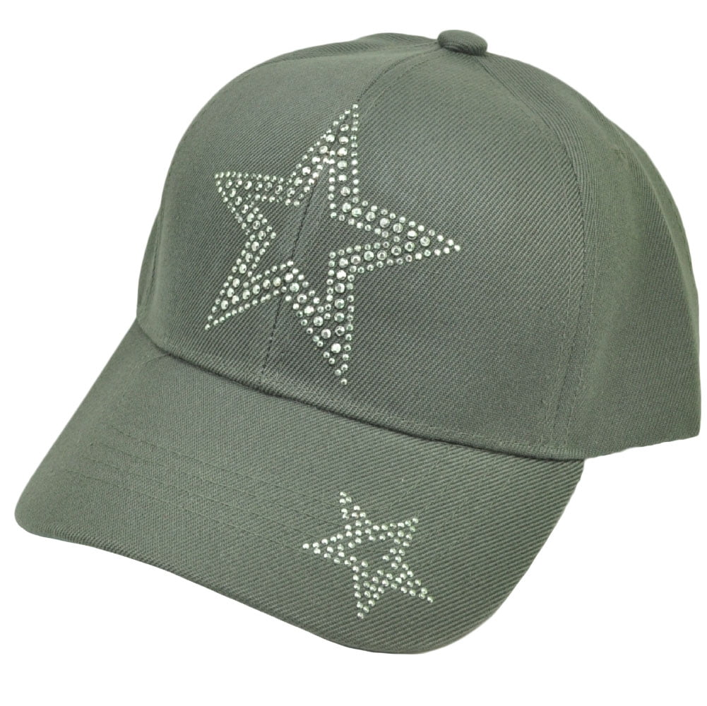Rhinestone Gems Stars Gray Hat Cap Adjustable Acrylic Curved Bill ...
