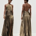 Aellinatey Beautiful Gold Prom Dress Having Open Back And Thigh High ...
