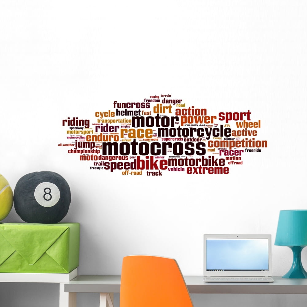 Motocross Word Cloud Concept Wall Mural Decal Sticker, Wallmonkeys Peel ...