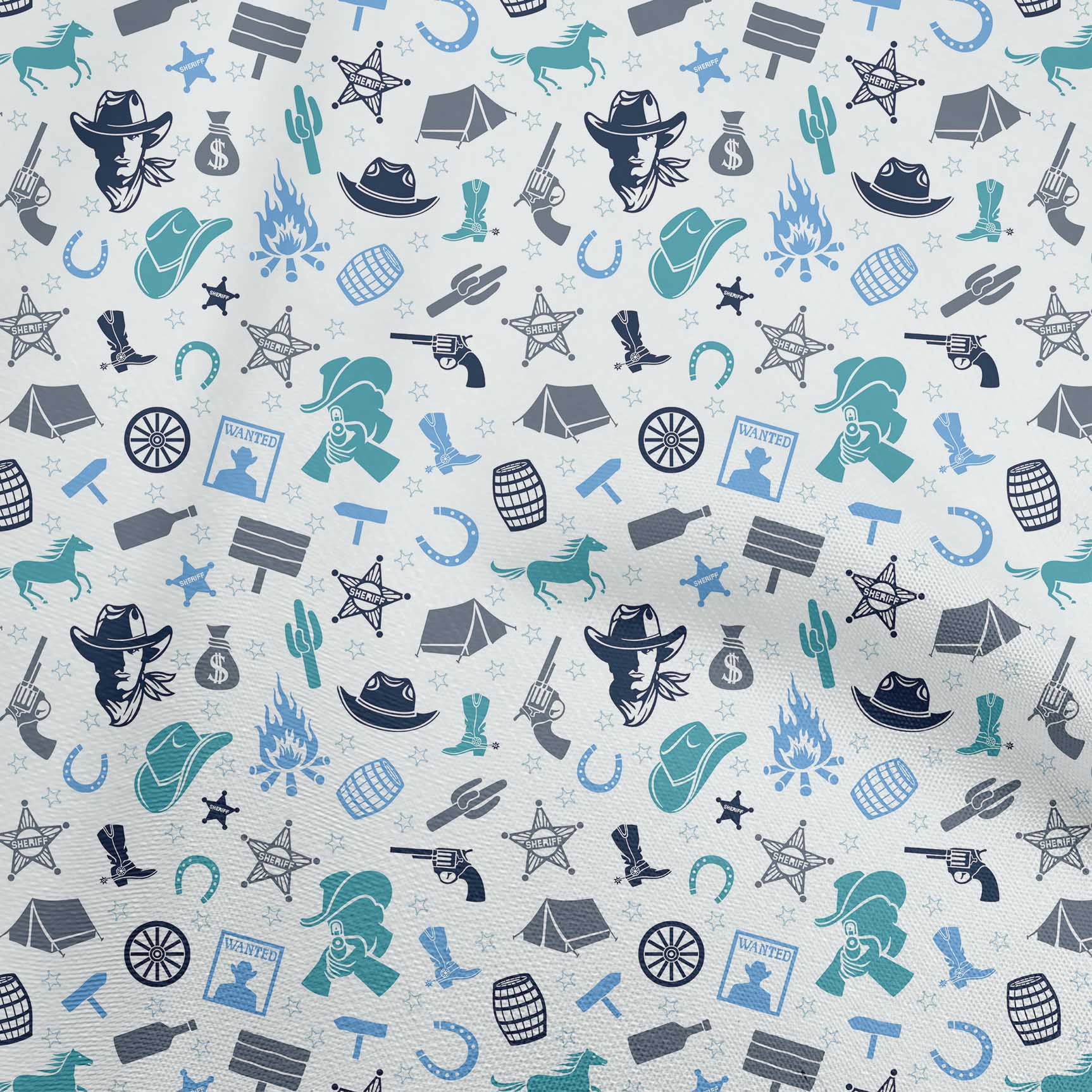oneOone Cotton Poplin Turquoise Blue Fabric Cowboy Sewing Material ...