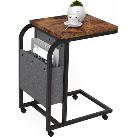 LZMY C Shaped End Table with Storage Pocket, Snack Side Table with ...